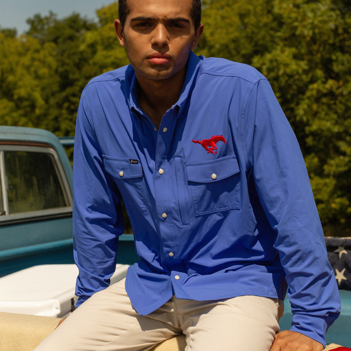 SMU Tailgater Pearl Snap Button Down Long Sleeve Shirt – Snaps Clothing